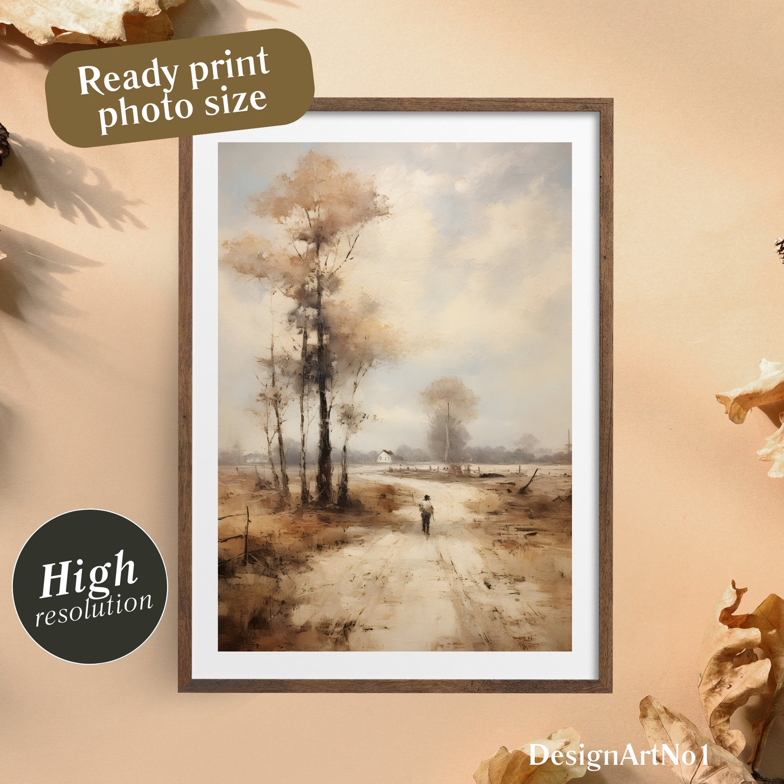 Vintage Oil Painting of Man Walking on Old Street - Digital Wall Art ...