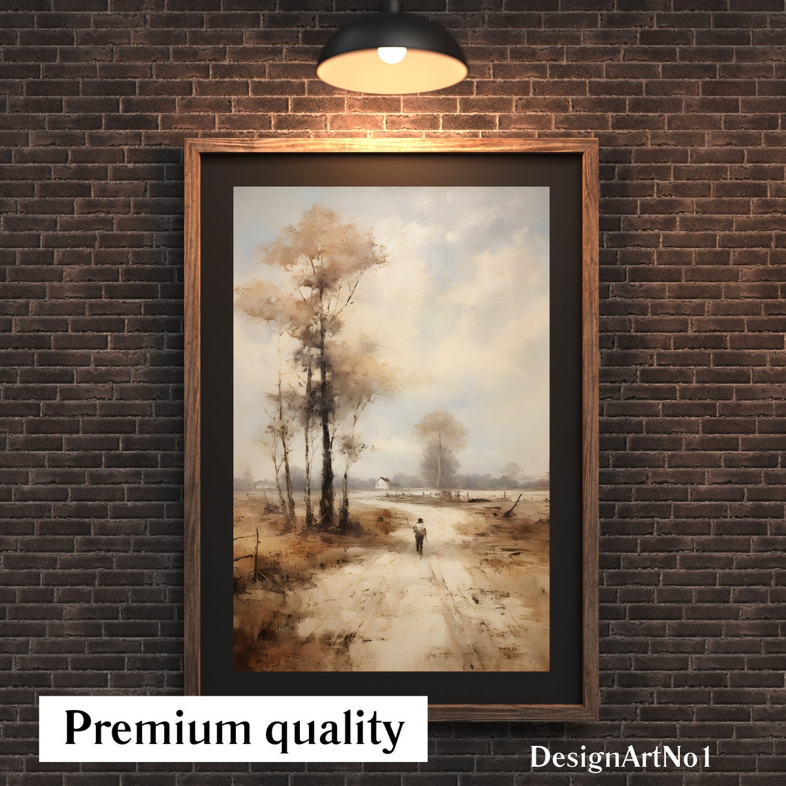 Vintage Oil Painting of Man Walking on Old Street - Digital Wall Art ...