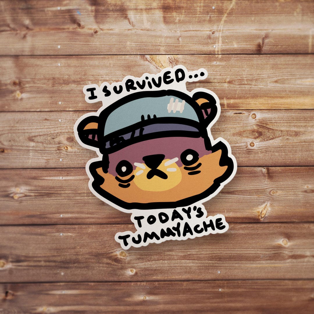 Tummy Ache Bear Meme Stickers, Funny Humor Series Silly Illustration ...