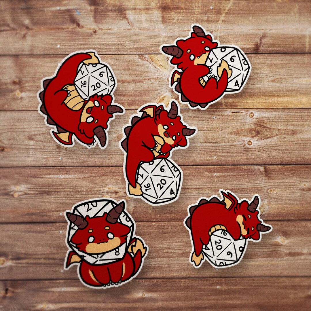 Red Dragon Sticker Pack, 5 Cute D20 Poses for Dnd Gamers, Fantasy ...