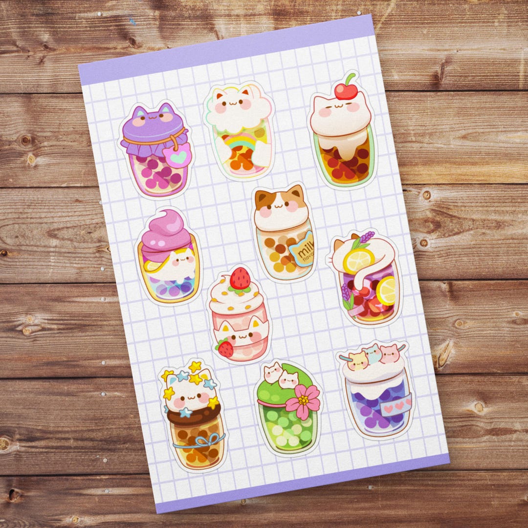 Boba Tea Sticker Sheet / 4x6 Sticker Sheet of Small Cute Aesthetic ...