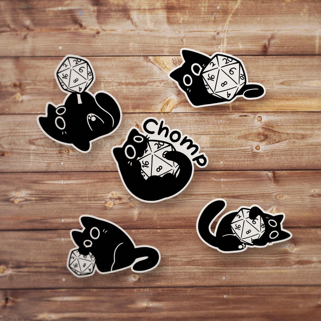 Black Cat D20 Sticker Pack, Dungeons and Dragons, DND Gift, DM Gift ...