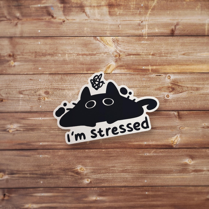 Stressed Black Cat Meme Stickers, Funny Humor Series Silly Illustration ...