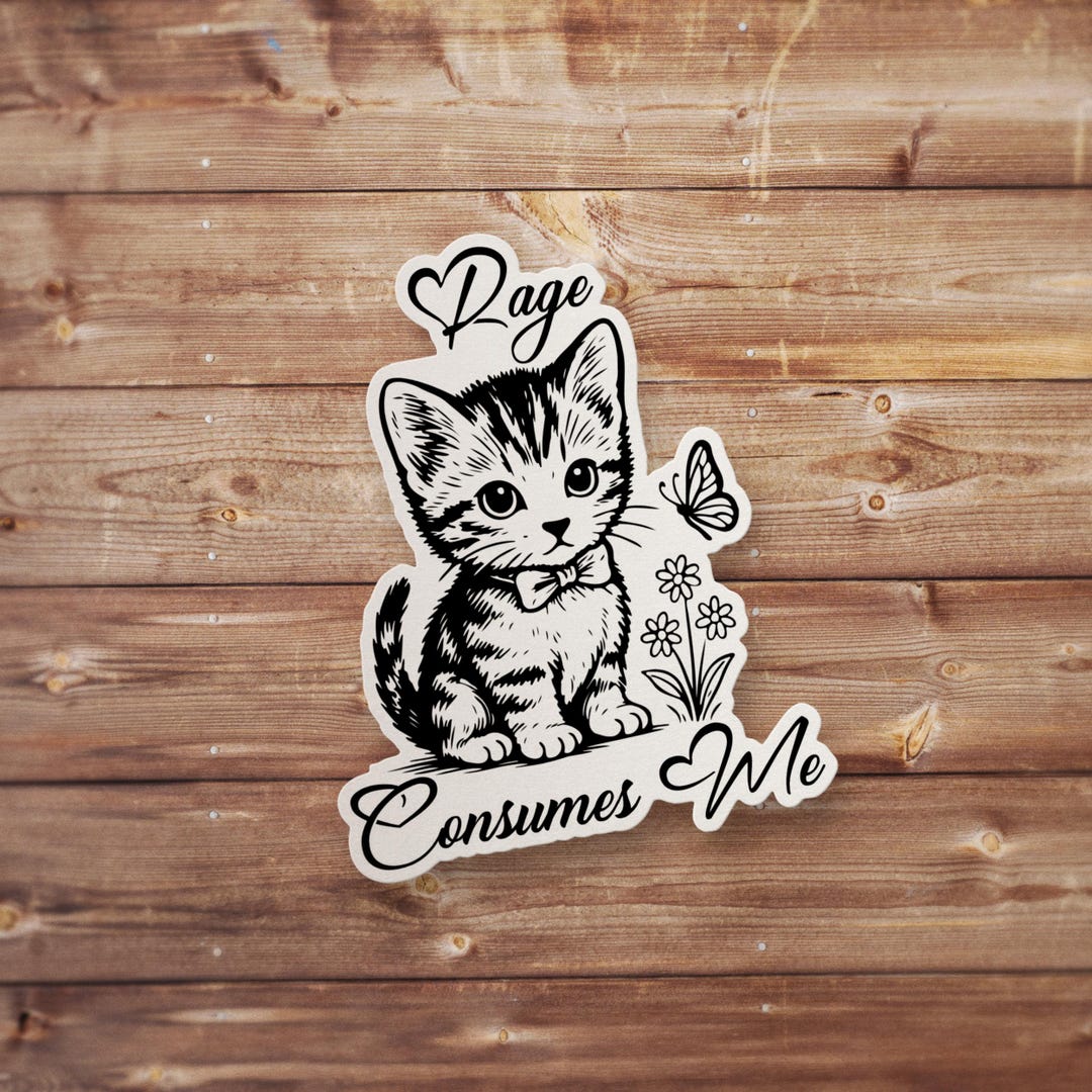Rage Cat Stickers Funny Dark Humor Sketched Animal Illustration Black ...