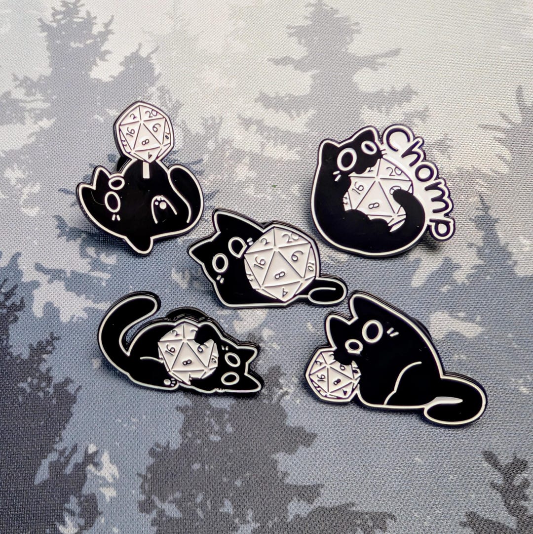 Black Cat D20 Enamel Pin Set - Dnd Inspired Cat Pins, Dungeons and ...