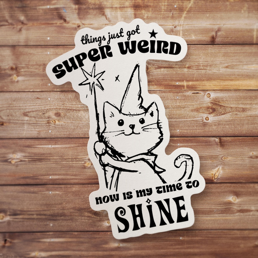 Wizard Cat Stickers Funny Dark Humor Sketched Animal Illustration Black ...