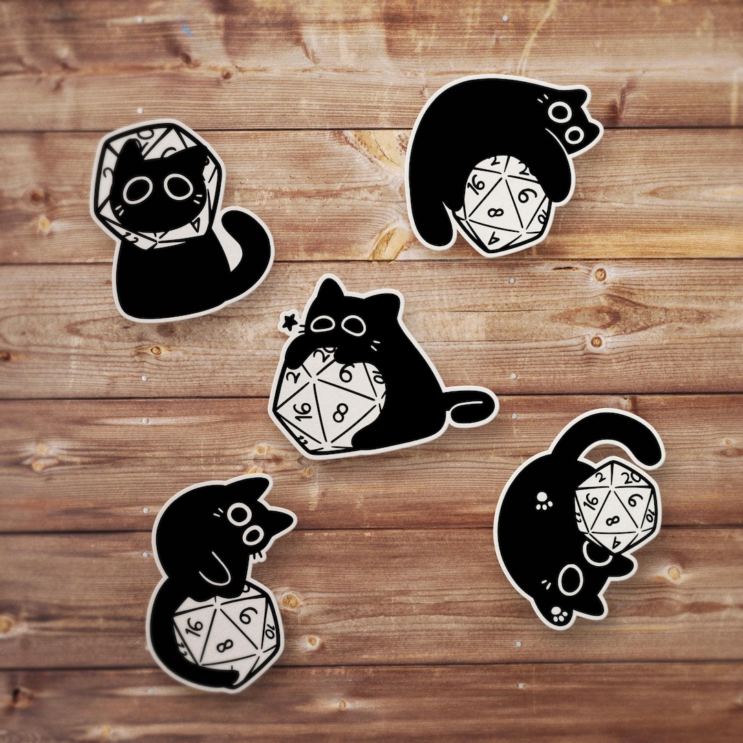 Black Cat D20 Sticker Pack, Dungeons and Dragons, DND Gift, DM Gift ...