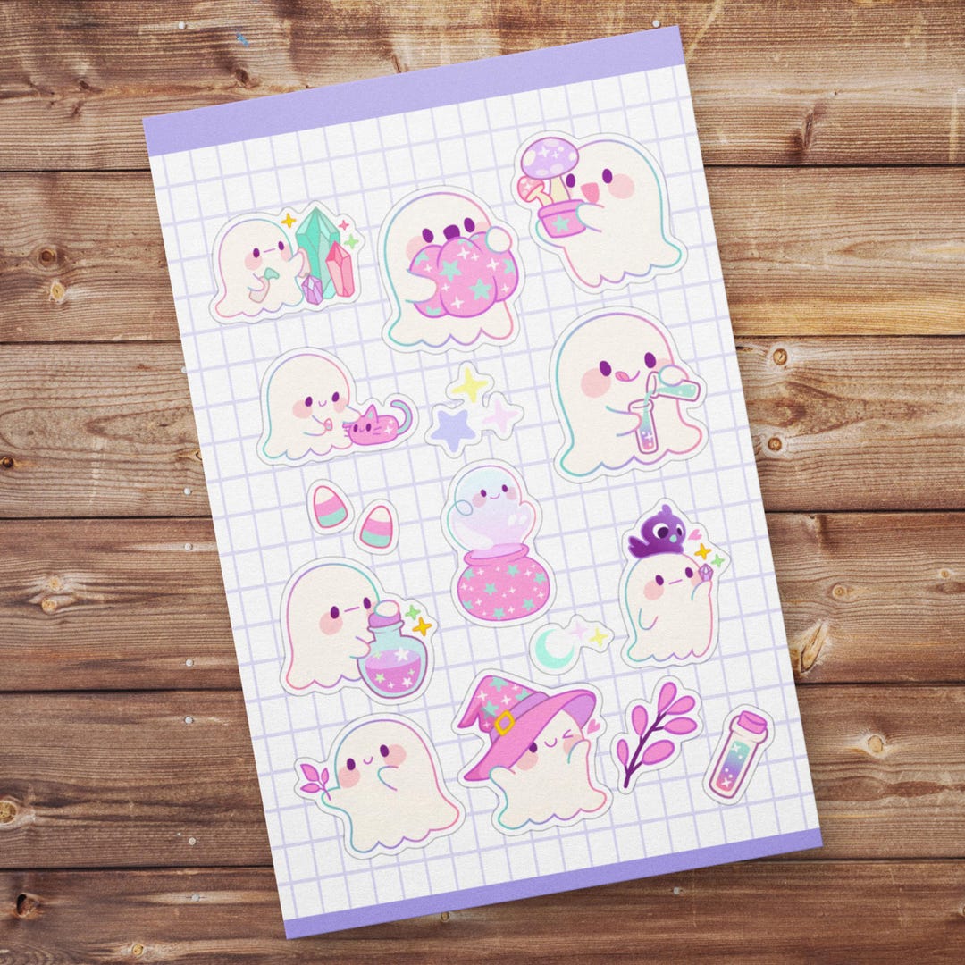 Cute Ghost Series 4x6 Glossy Sticker Sheet | Bullet Journal Stickers ...