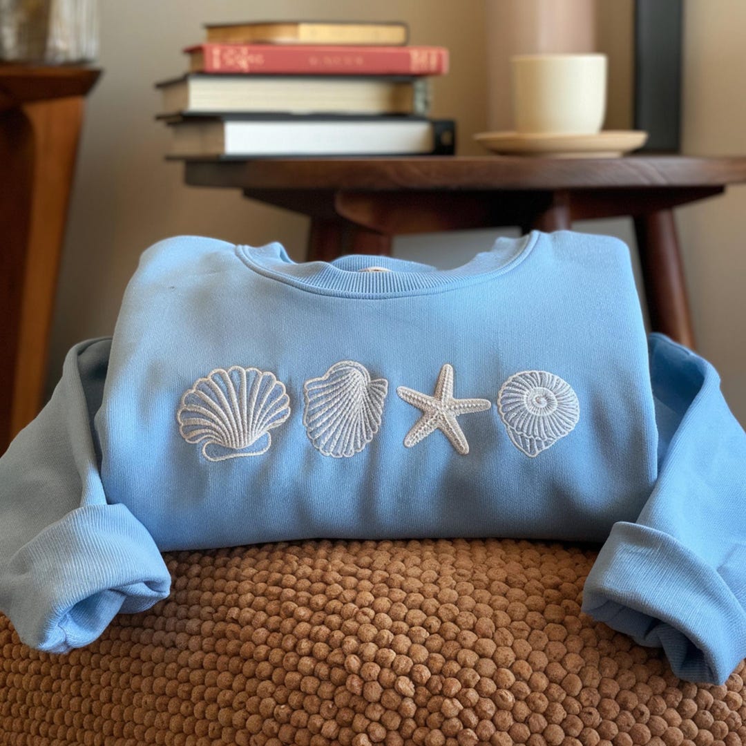 Seashell Embroidered Sweatshirt, Beach Lover Gift - Etsy