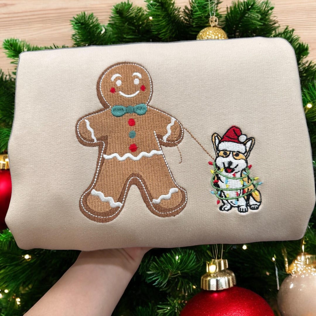 Embroidered Gingerbread Corgi Christmas Crewneck Christmas Cookie ...