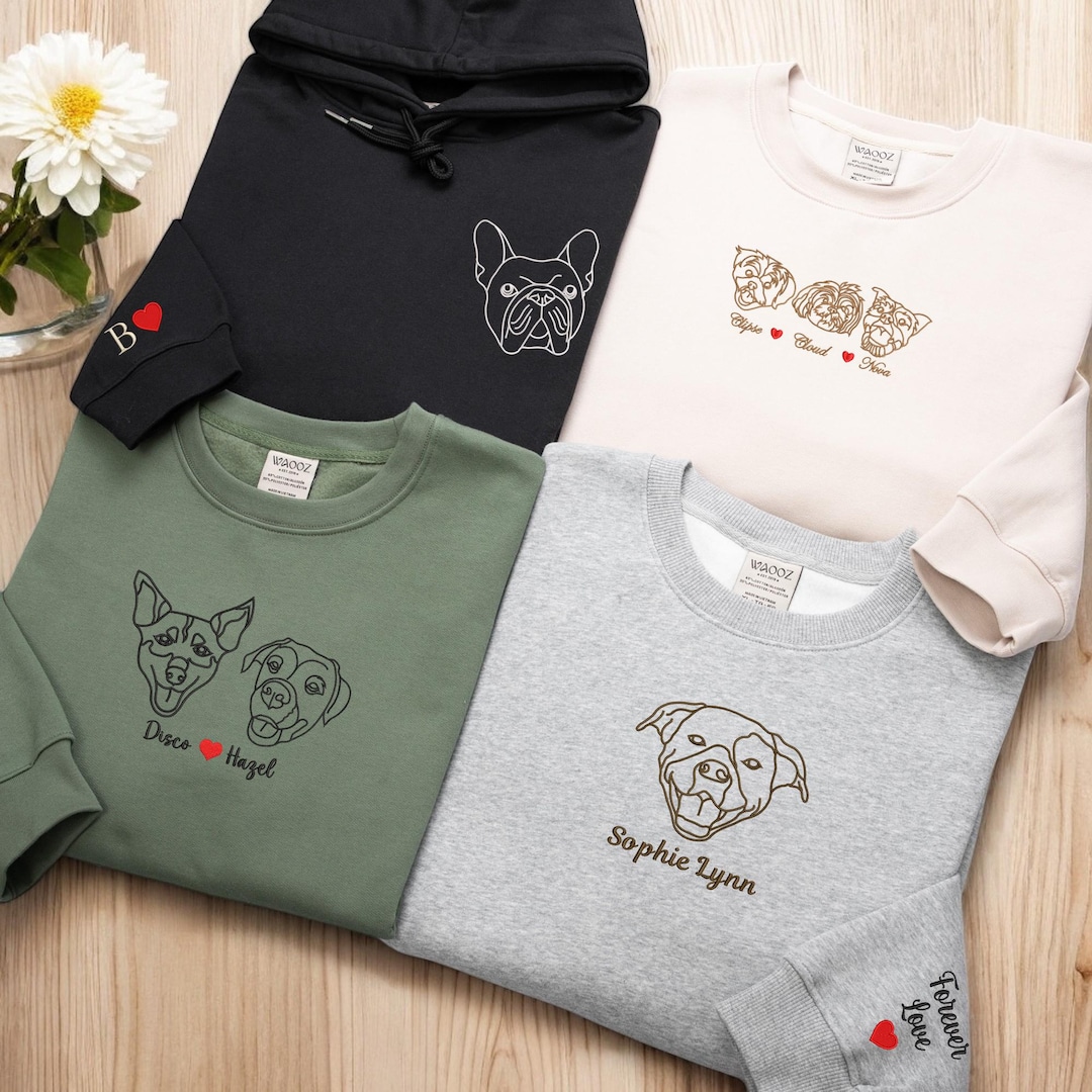 Custom Pet Embroidered Sweatshirt, Dog or Cat Portrait, Pet Lovers Gift ...