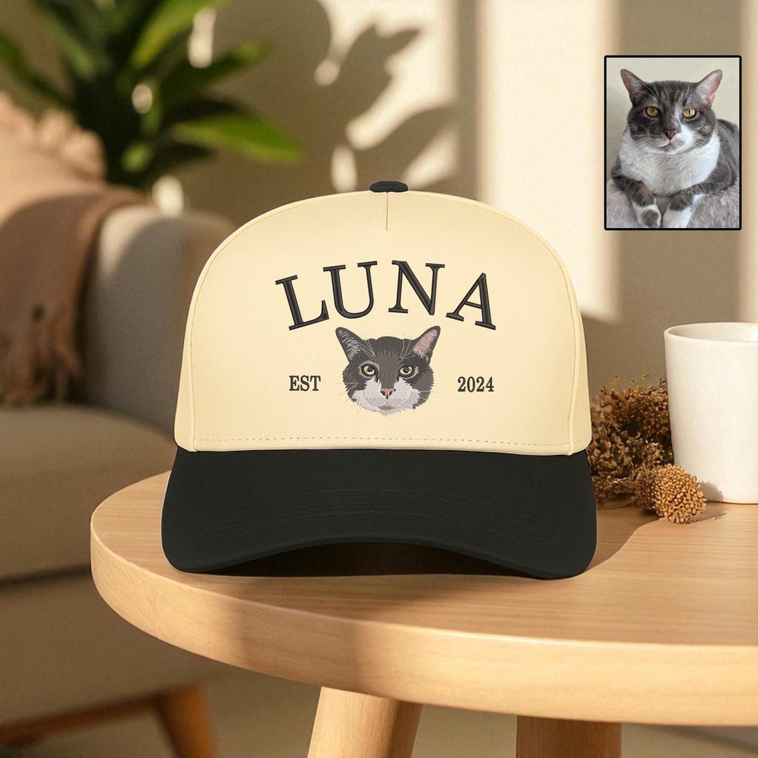 Custom Cat Face Embroidered Washed Hat, Personalized Pet Baseball Cap ...