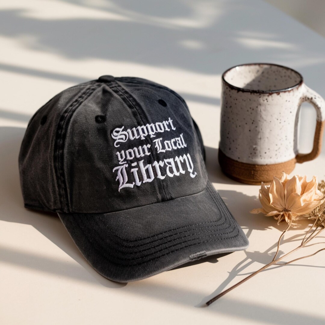 Embroidered Washed Library Hat, Reader Gift - Etsy