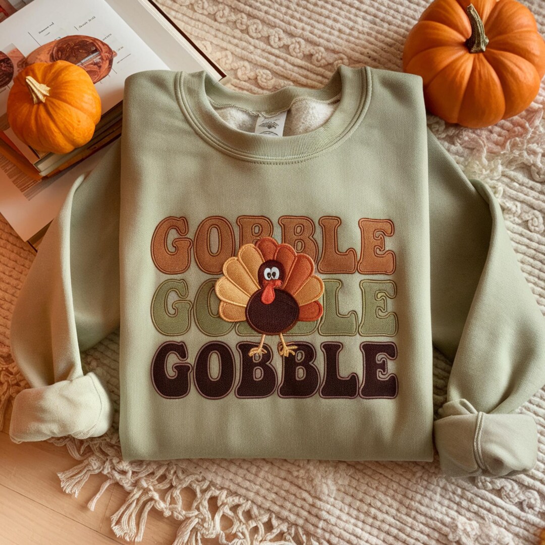 Embroidered Thanksgiving Turkey Sweatshirt: Gobble Family Shirt - Etsy