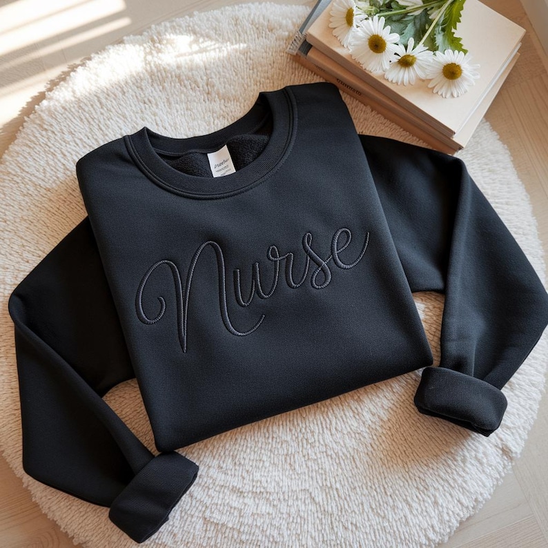 Embroidered Nurse Sweatshirt: Black on Black, Nursing School Shirt - Etsy