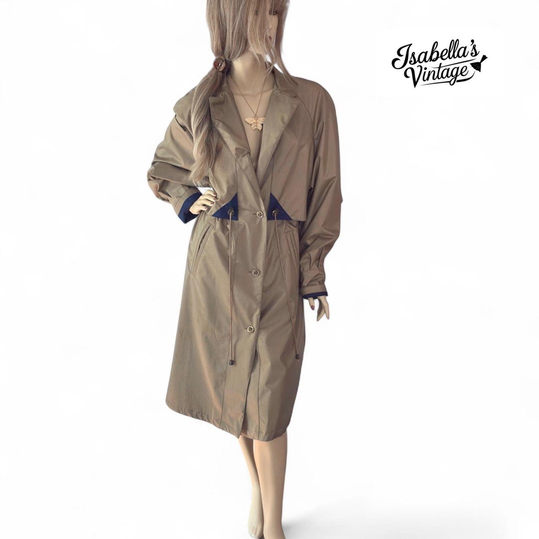 Vintage 80s Taupe Trench Coat Duster Style Retro Femme Streetwear Dark ...