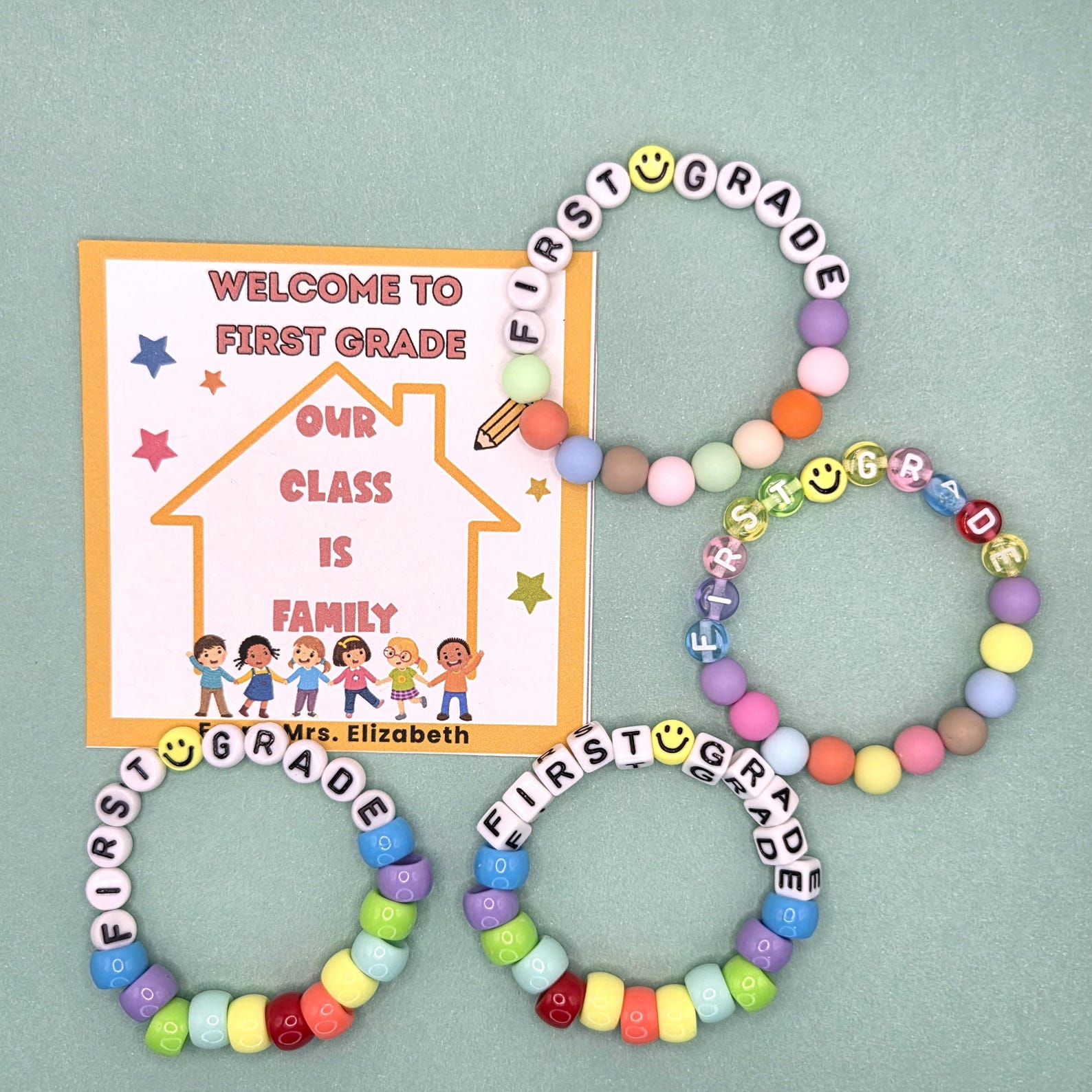 Our Class is a Family Bracelet, First Day of First Grade Bracelet, Back ...