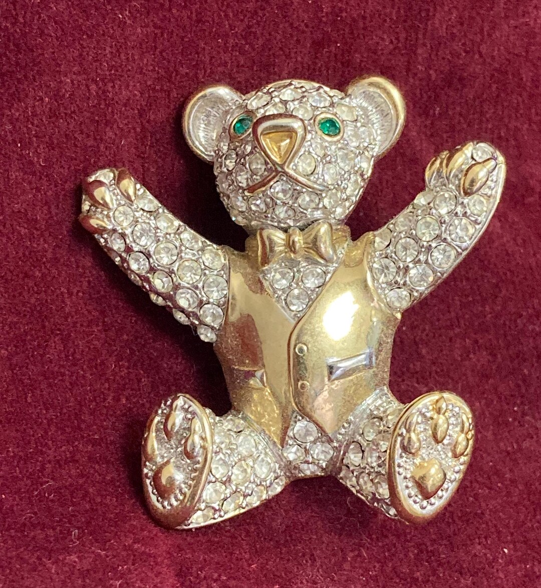 Vintage BJ Beatrix Teddy Bear Gold Tone Rhinestone Brooch Pin - Etsy