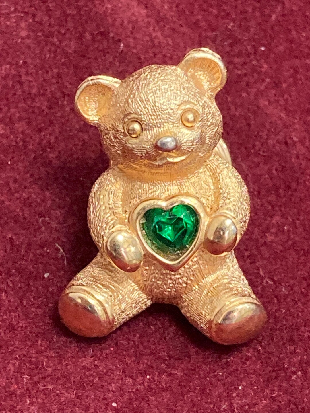 Vintage Avon Teddy Bear Gold Tone Green Rhinestone Heart Brooch Pin - Etsy