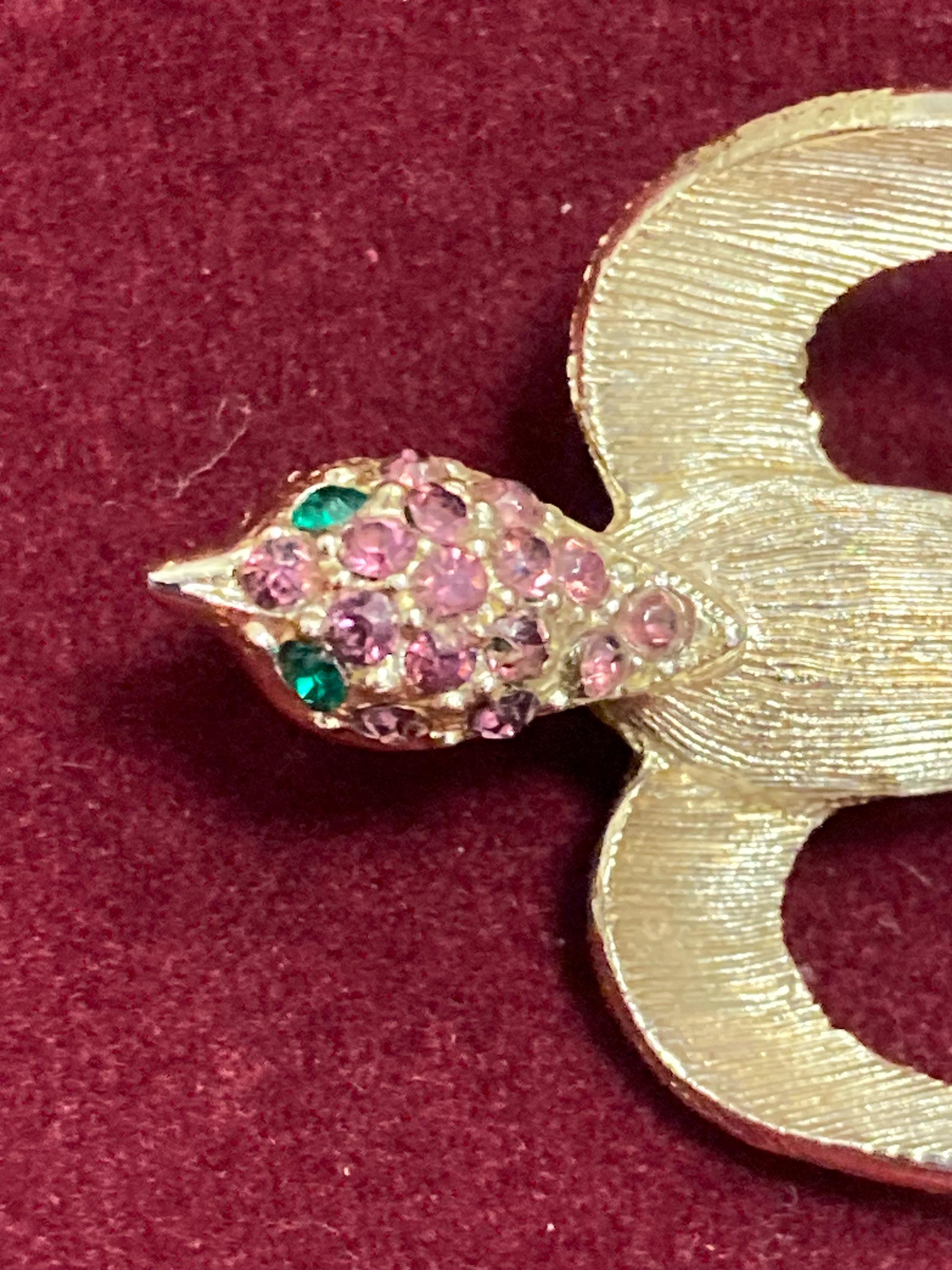 Vintage Bird Swallow Gold Tone Pink Rhinestone Brooch Pin - Etsy