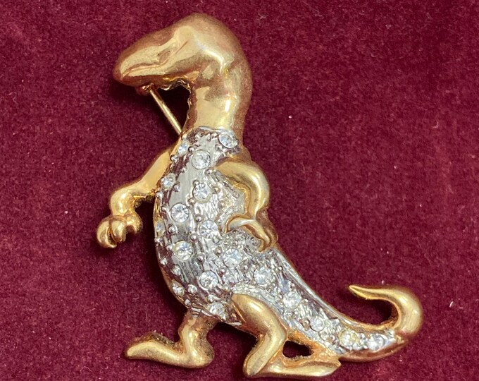 Vintage Dinosaur T-rex Gold Tone Rhinestone Brooch Pin - Etsy