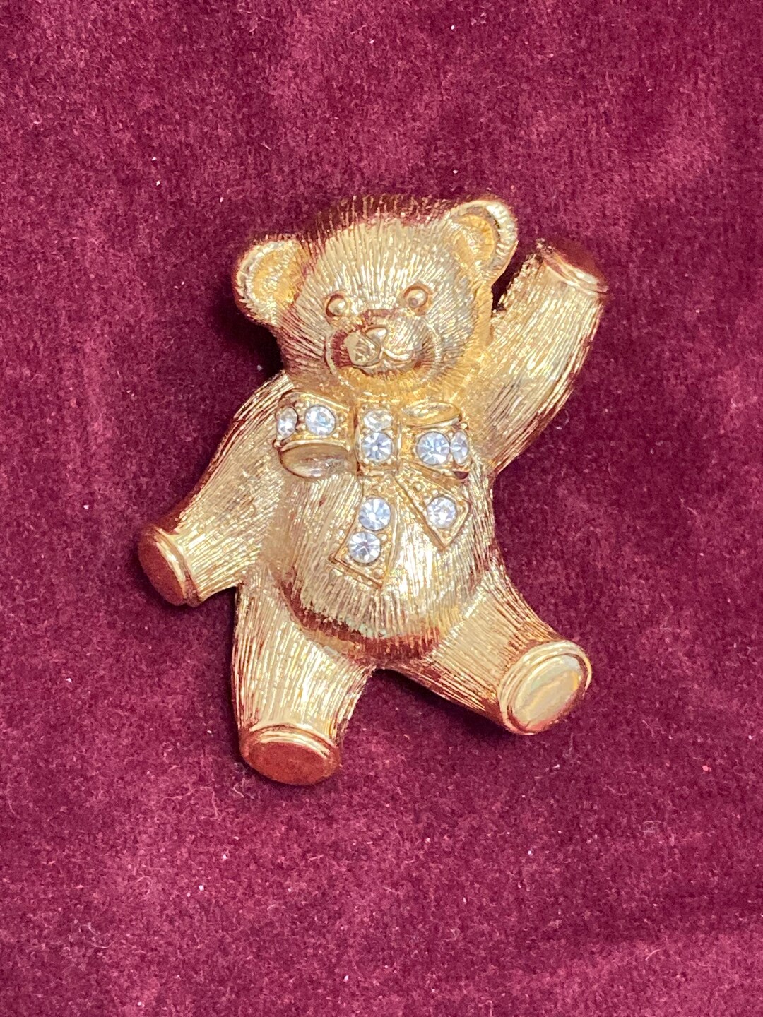 Vintage Avon Teddy Bear Gold Tone Textured Rhinestone Bow Brooch Pin - Etsy