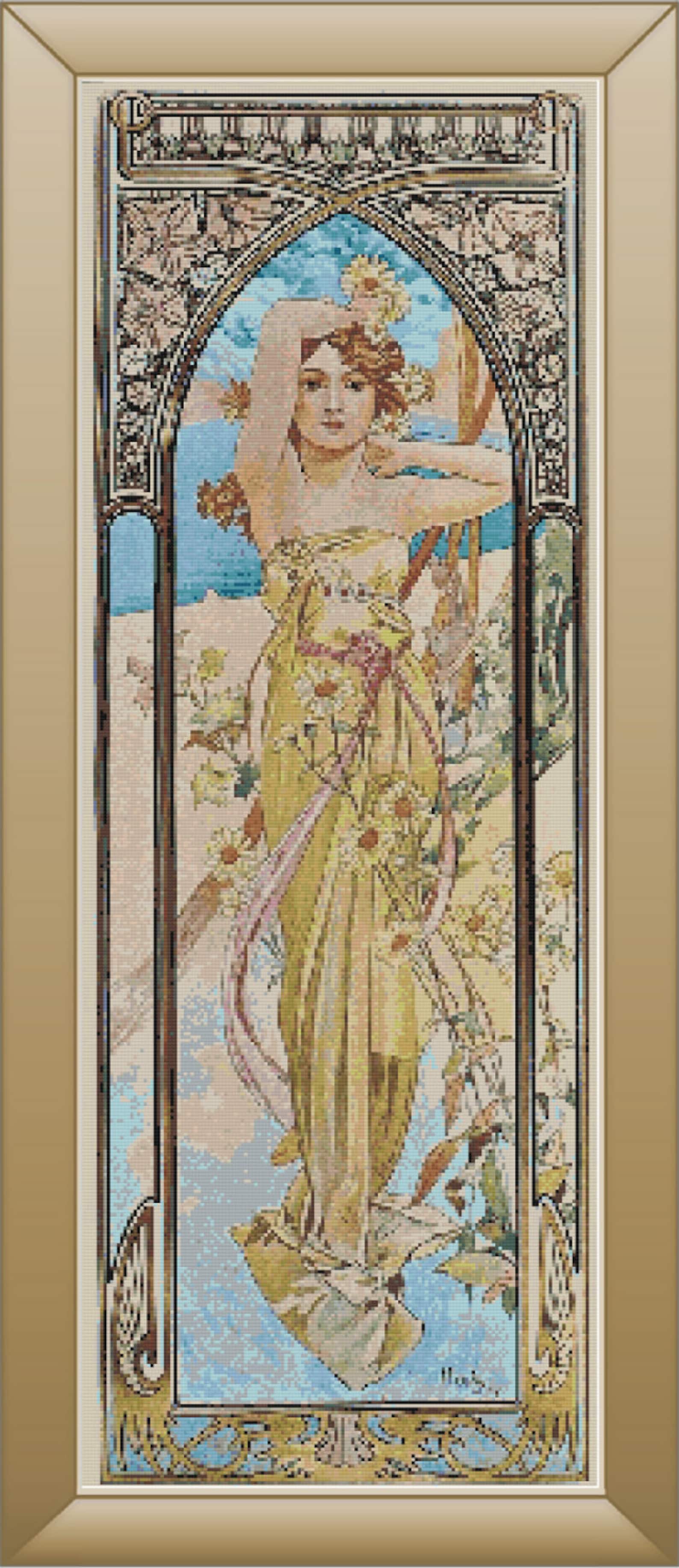 Day - by Mucha Times of the Day Series Art Nouveau Stained Glass Look ...