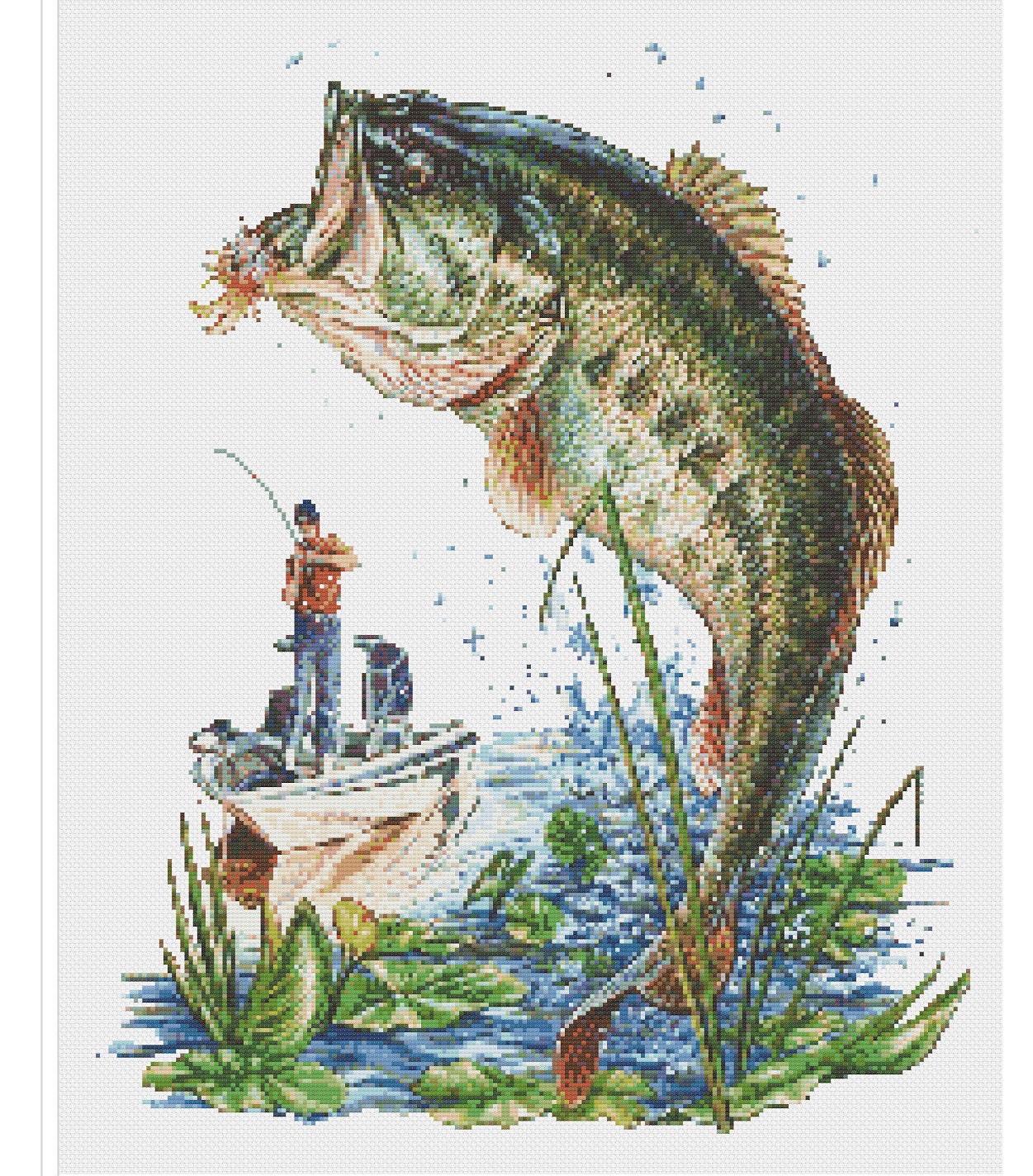 Cross Stitch Pattern Bass Fisherman Catching Outdoors Outdoorsman ...