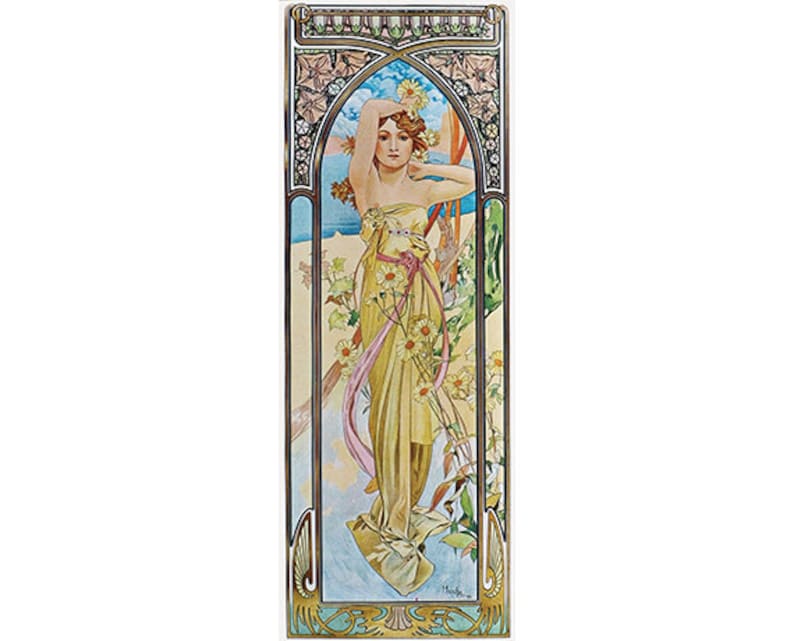 Day - by Mucha Times of the Day Series Art Nouveau Stained Glass Look ...