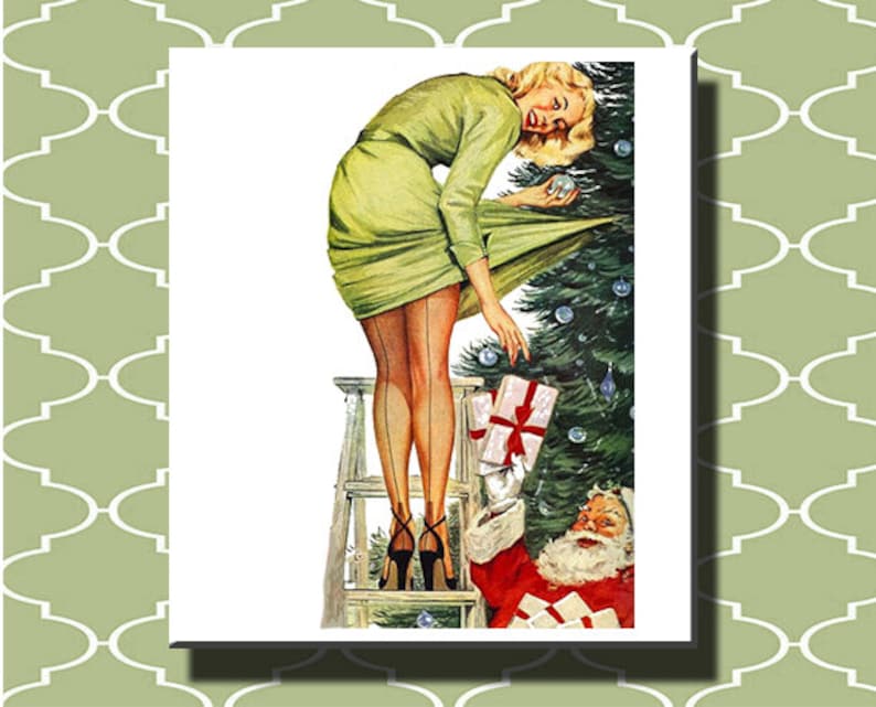 Christmas Pinup Girl Vintage Risque Christmas Tree Santa Woman Retro ...