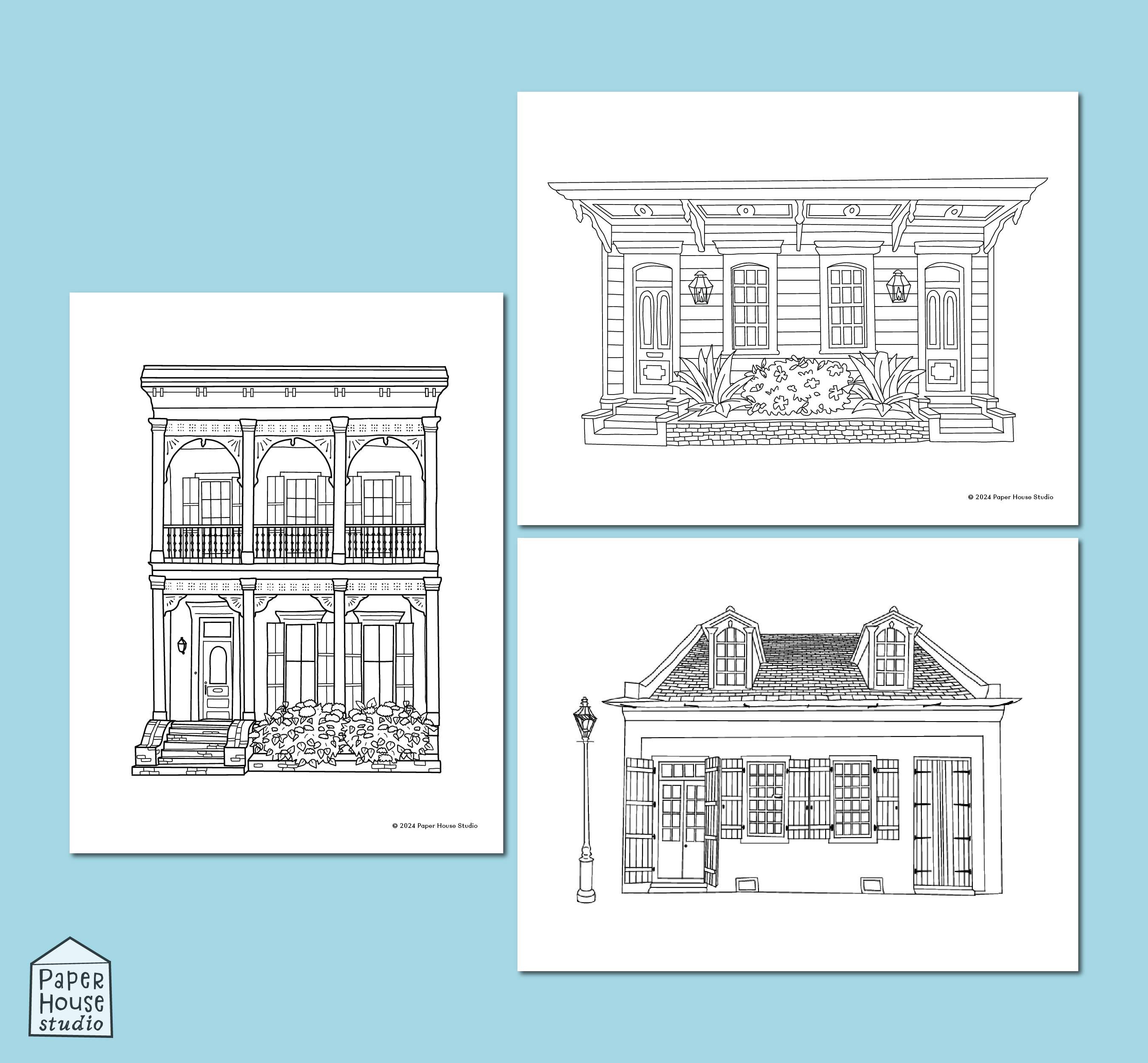 New Orleans Architectural Historic House Coloring Pages | Creole ...