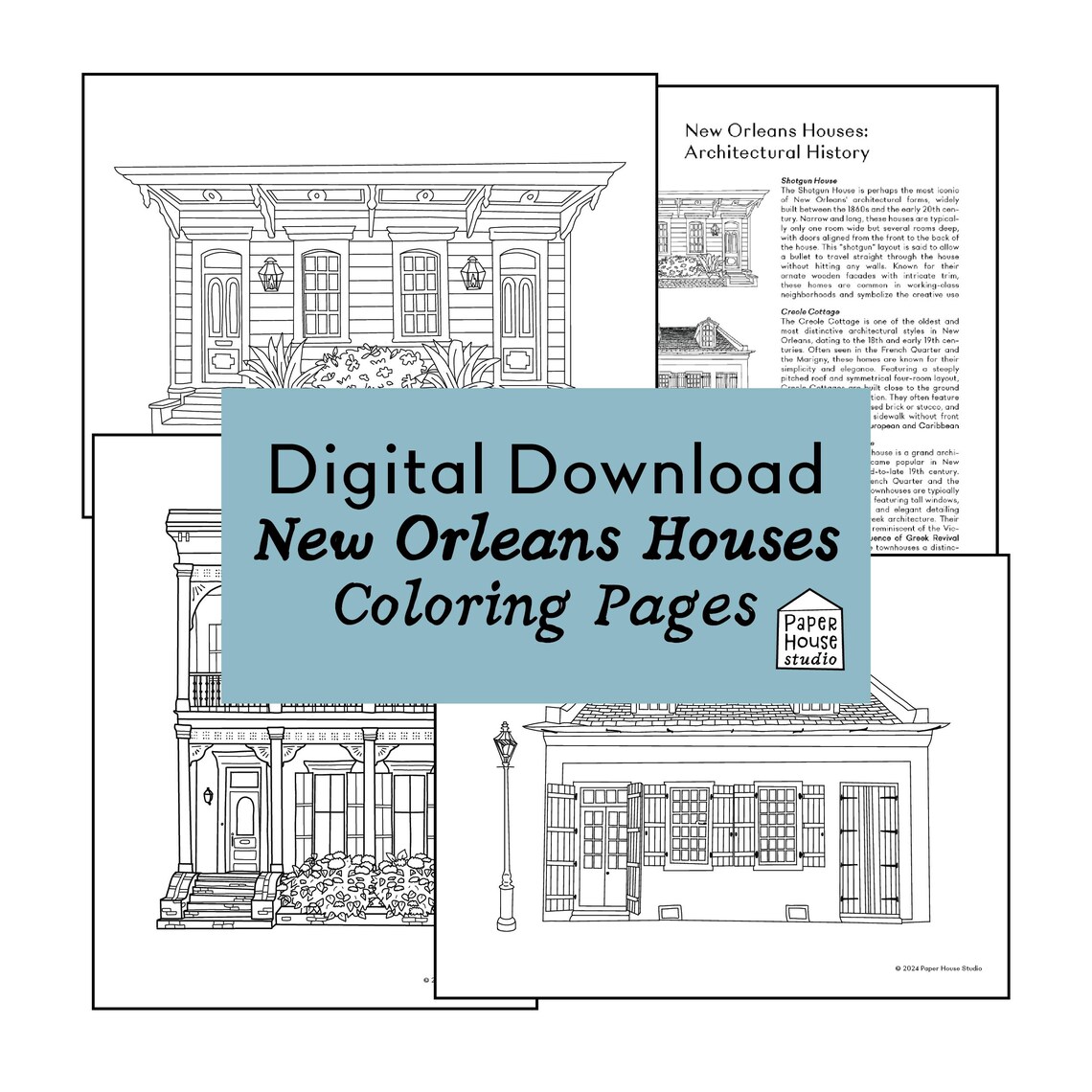 New Orleans Architectural Historic House Coloring Pages Creole Cottage ...