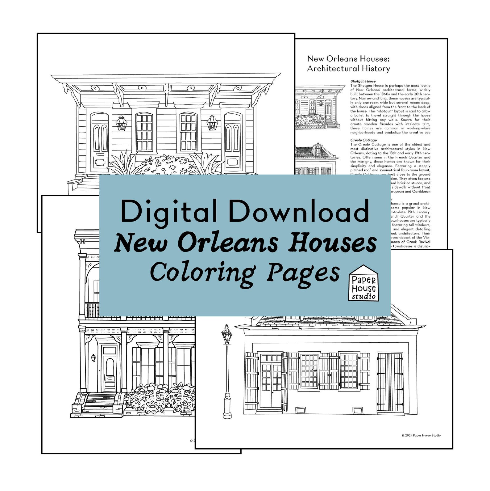 New Orleans Architectural Historic House Coloring Pages Creole Cottage ...