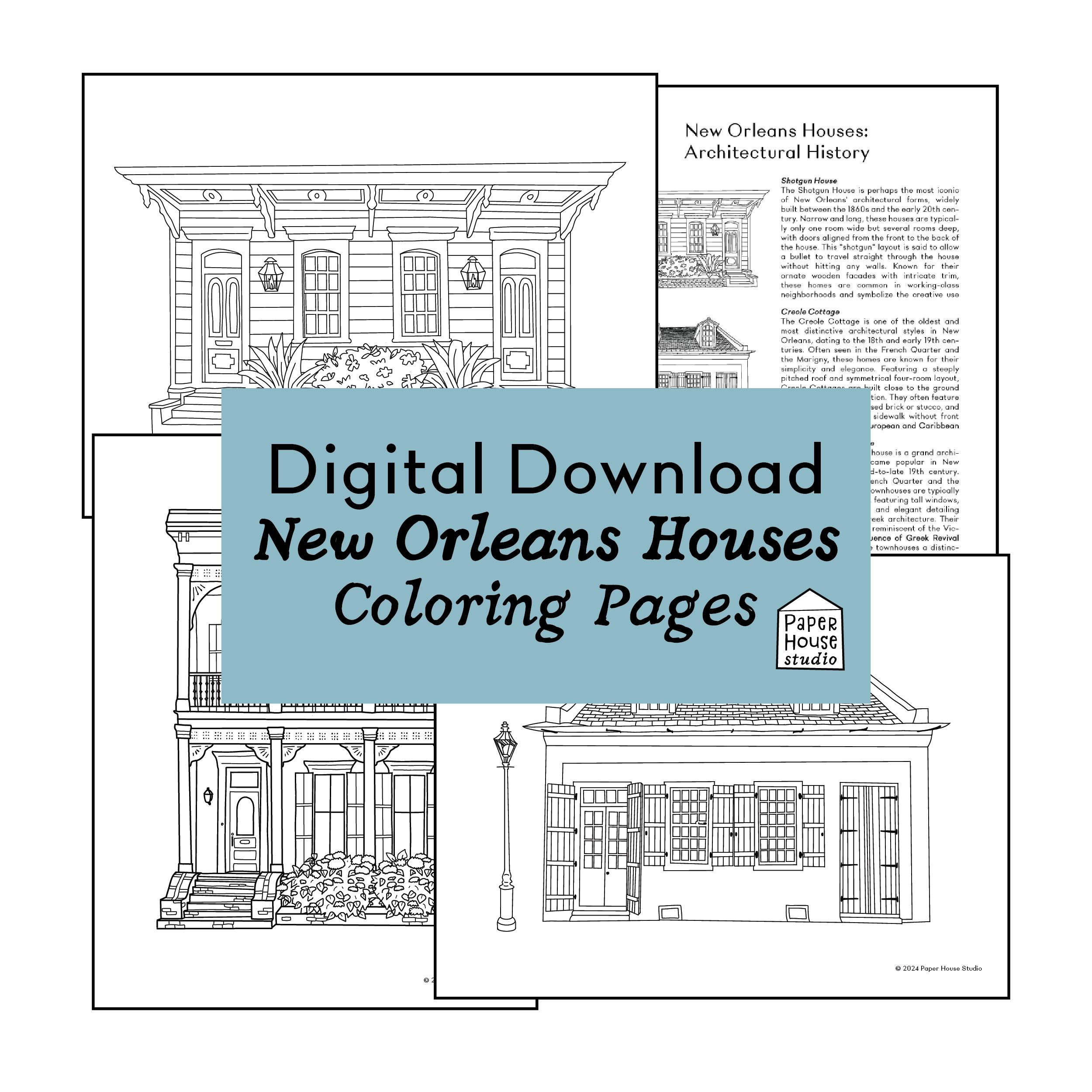 New Orleans Architectural Historic House Coloring Pages Creole Cottage ...