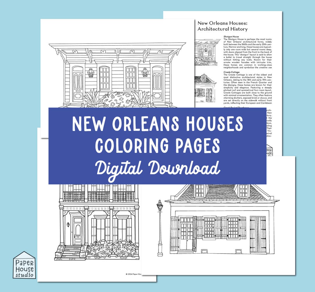 New Orleans Architectural Historic House Coloring Pages | Creole ...