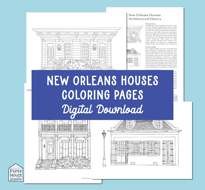 New Orleans Architectural Historic House Coloring Pages | Creole ...