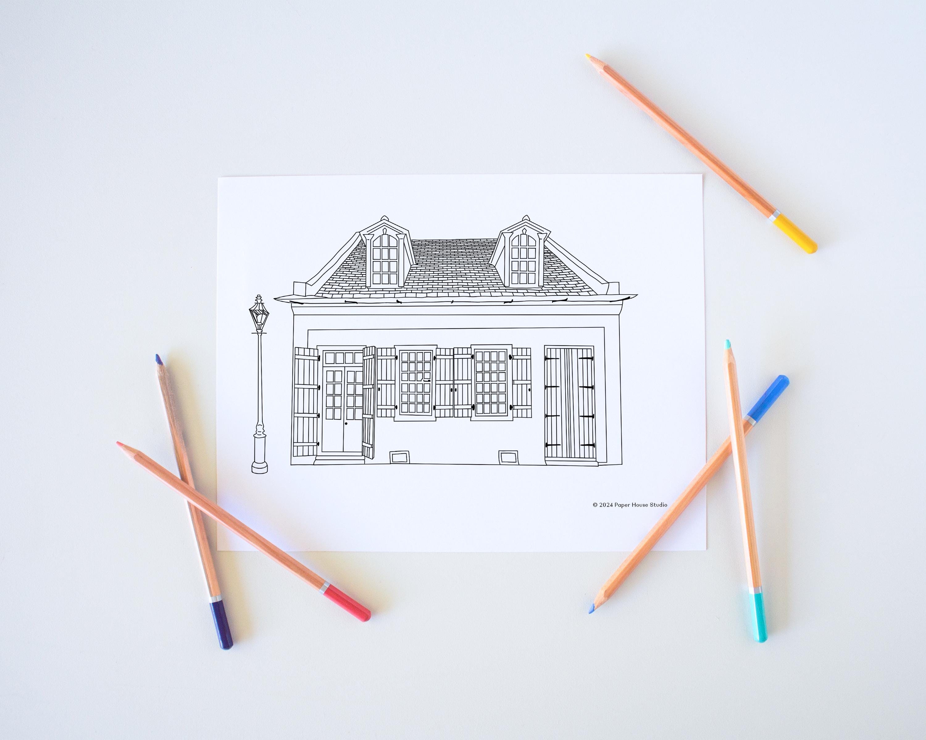 New Orleans Architectural Historic House Coloring Pages | Creole ...