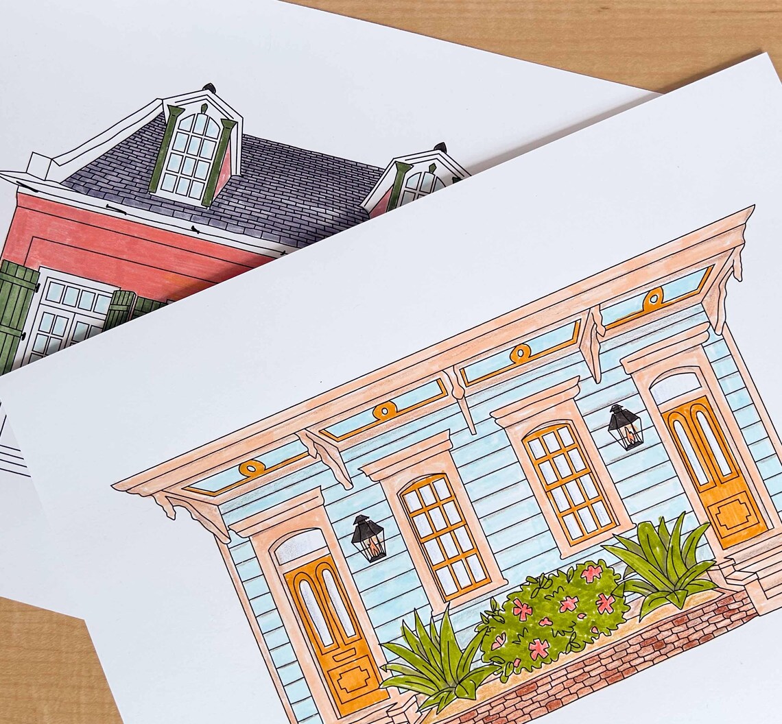 New Orleans Architectural Historic House Coloring Pages | Creole ...