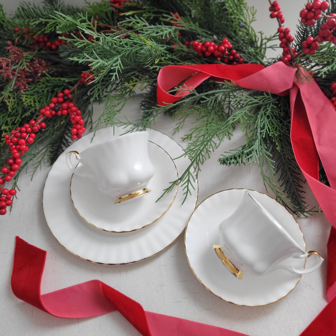 Royal Albert Val D'or Tea Cup Plate Set, White Gold Bone China (5 Piece ...