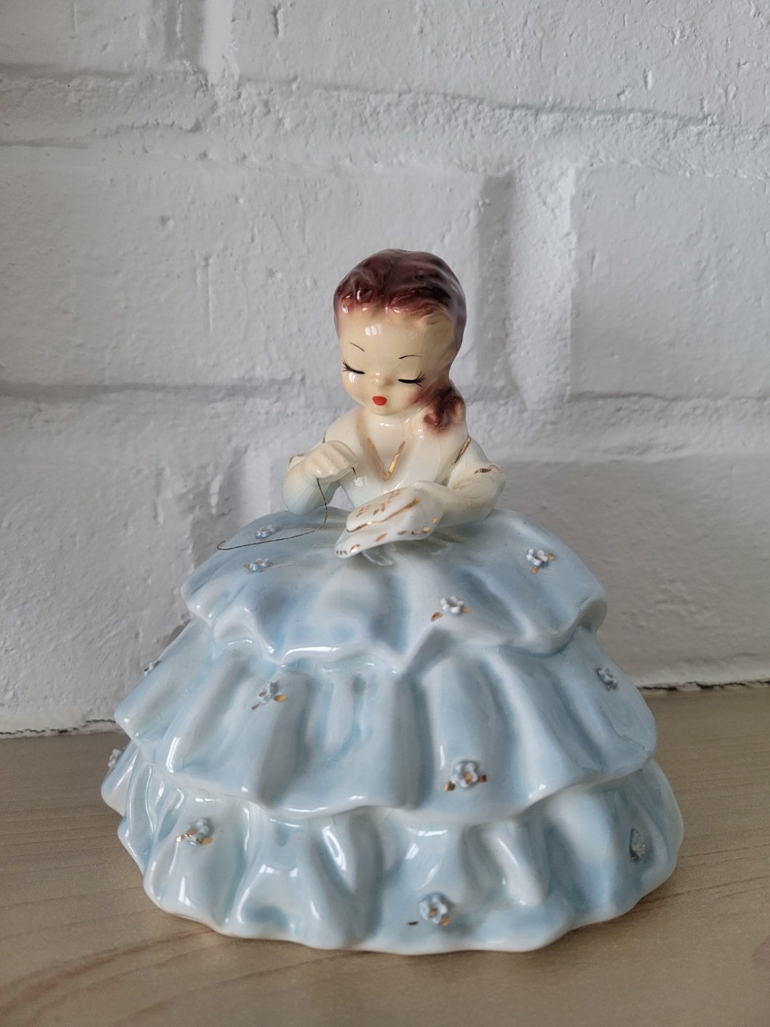 Vintage Josef Cindy Sewing Figurine: Blue Dress, Original Labels - Etsy