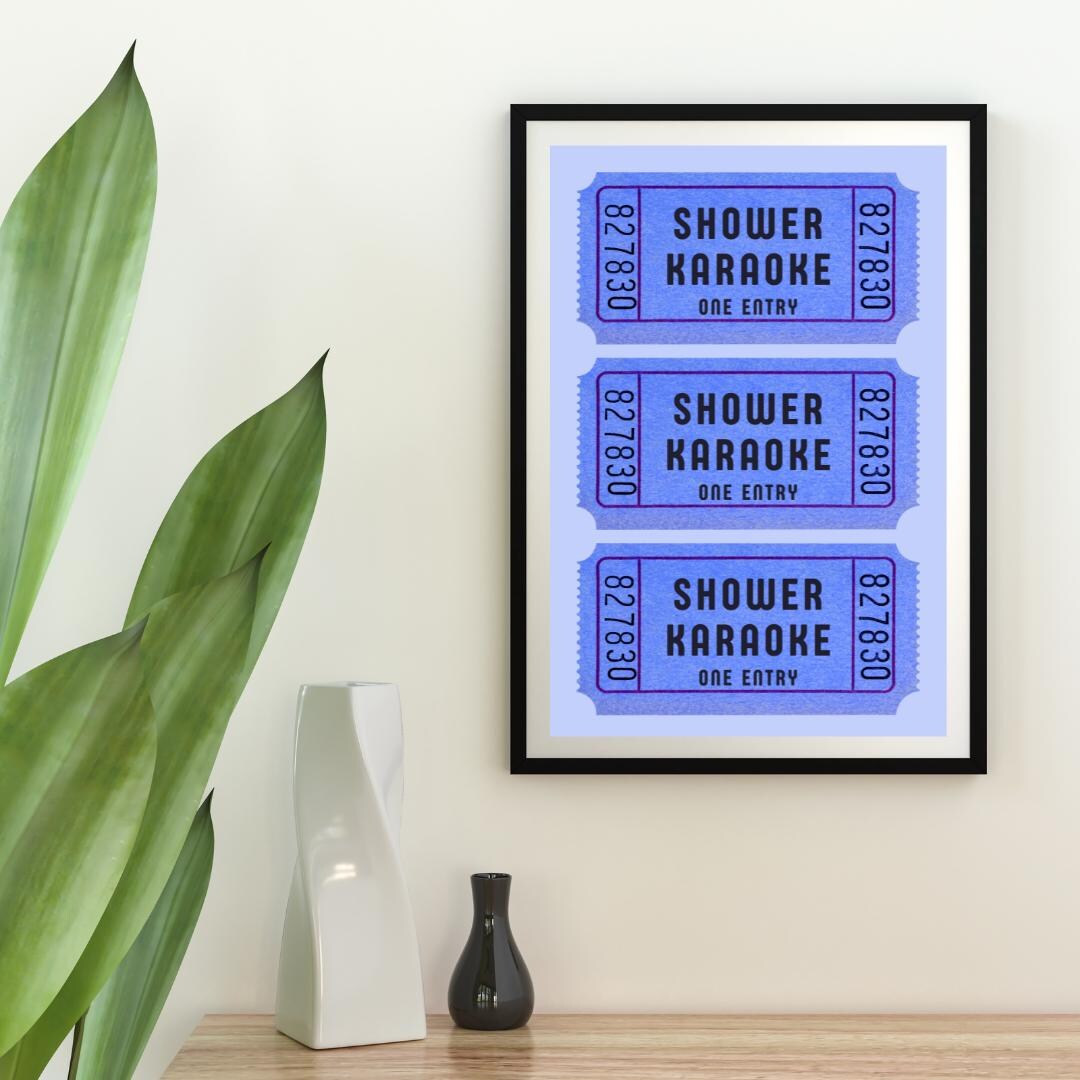 Shower Karaoke Ticket Purple Print | Trendy Bathroom Wall Art | Digital ...