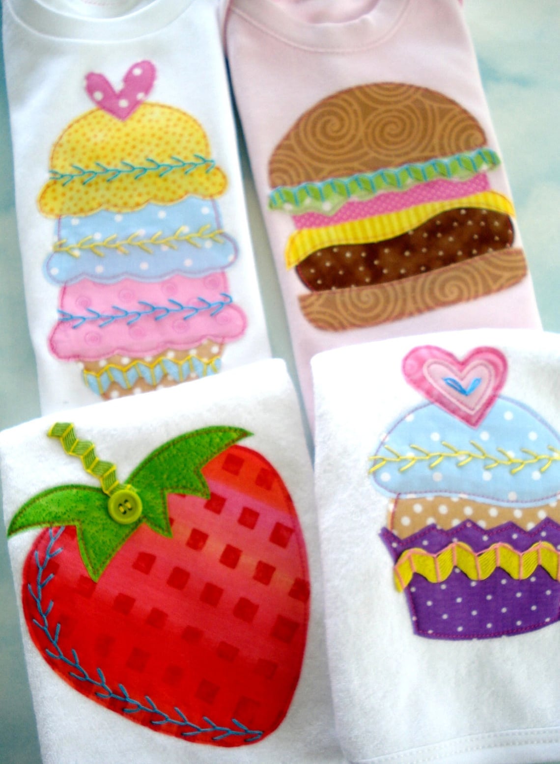 Applique Designs - Fun Food - Cupcake, Strawberry, Cheeseburger and Ice ...
