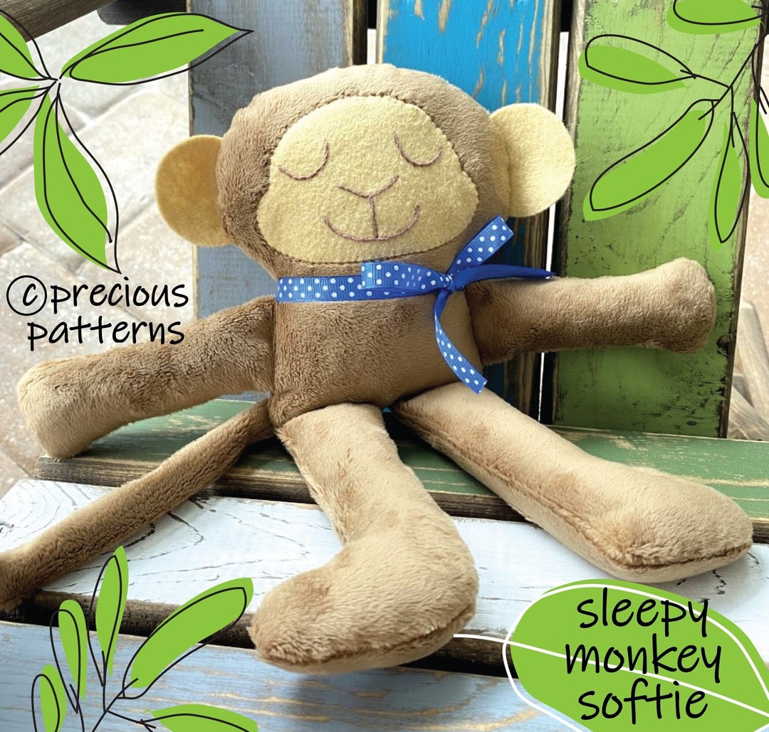 Monkey Sewing Pattern - Sleepy Soft Fleece Toy Animal Sewing Pattern ...