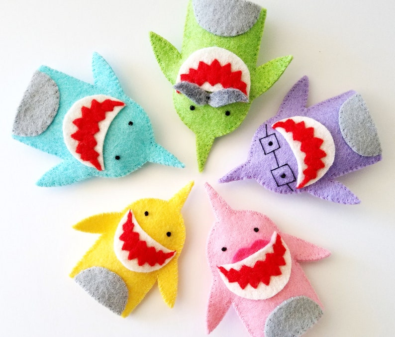Shark Family Felt Finger Puppets Sewing Pattern - PDF Epattern for Baby ...