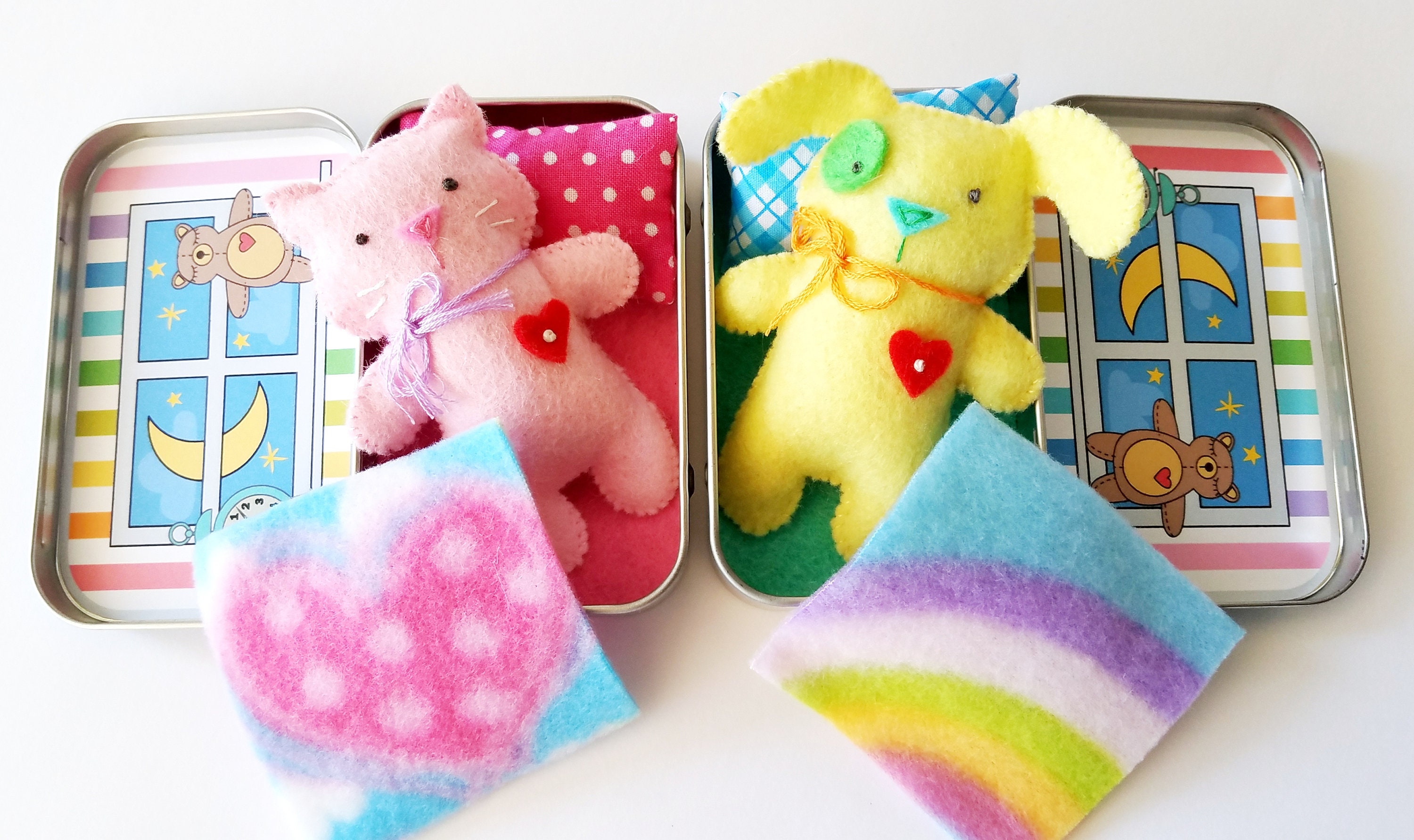 Kitty and Puppy Tin Play Sets Felt Sewing Pattern Toy - Cat - Dog ...