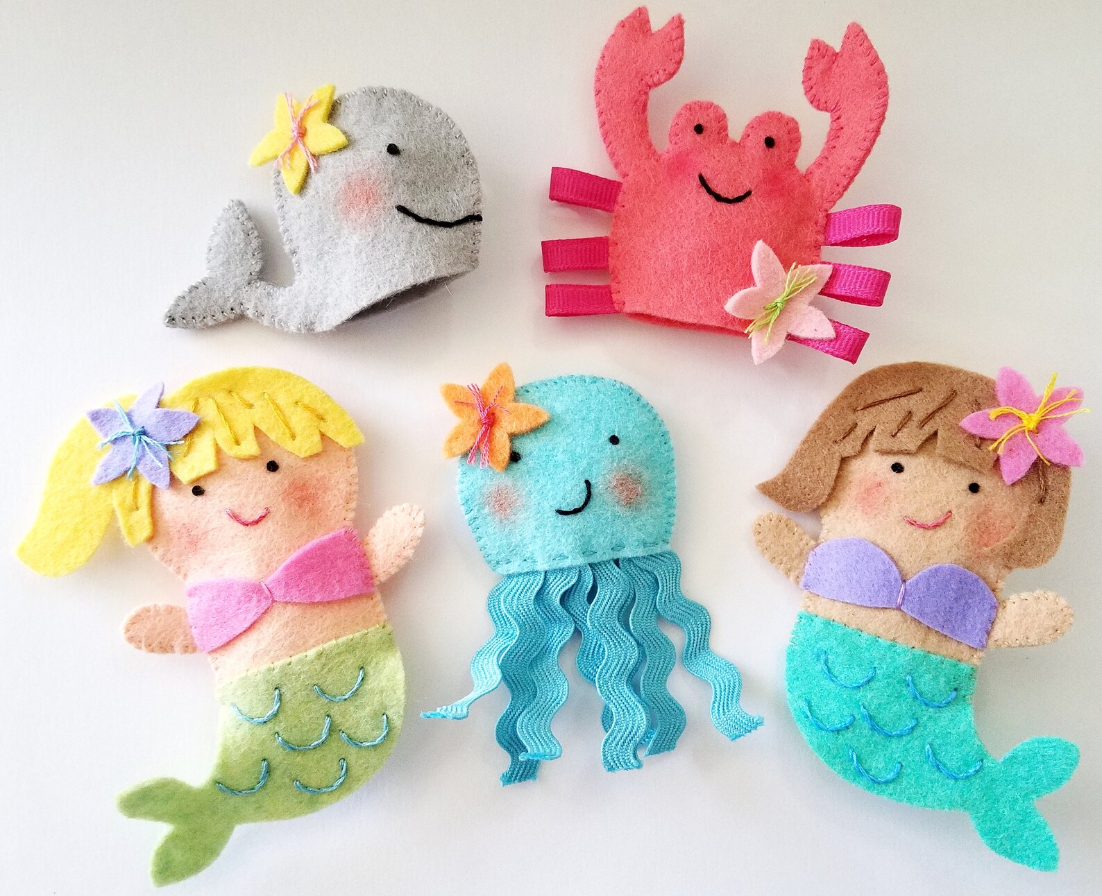 Mermaid Under the Sea Felt Finger Puppets Sewing Pattern - PDF Epattern ...