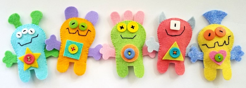 Monster Felt Finger Puppets Sewing Pattern - PDF Epattern for Five ...