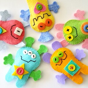 Monster Felt Finger Puppets Sewing Pattern - PDF Epattern for Five ...
