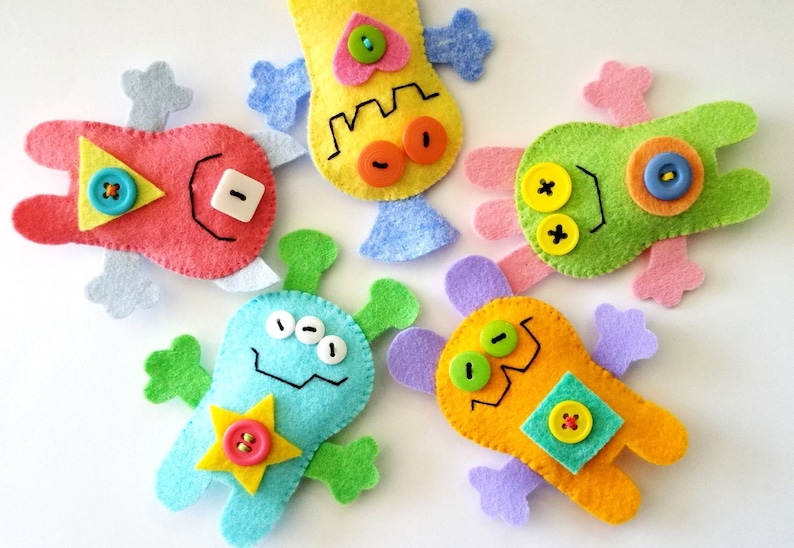 Monster Felt Finger Puppets Sewing Pattern - PDF Epattern for Five ...