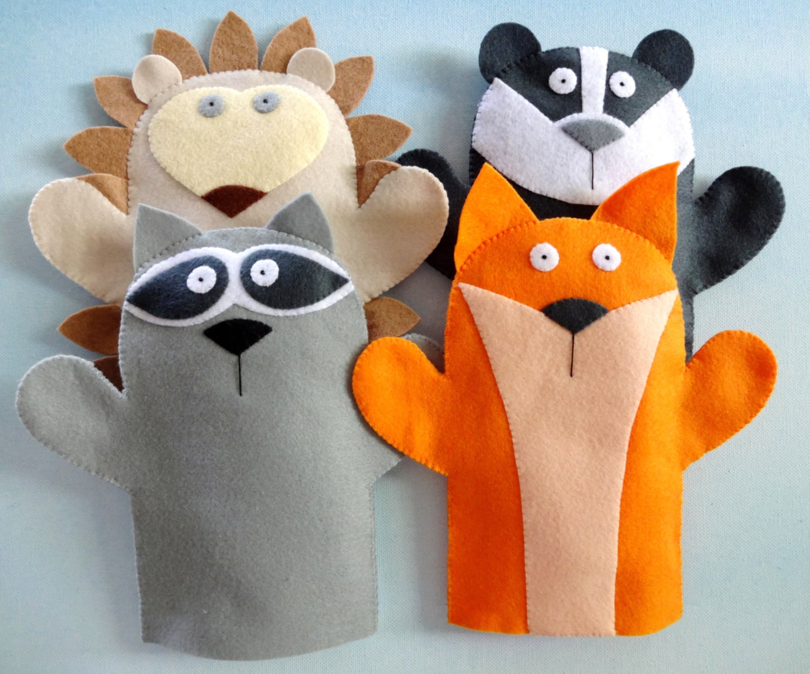 SALE PDF Epattern for Woodland Animal Felt Hand Puppets Fox, Raccoon ...